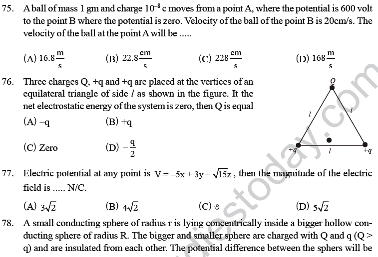 NEET UG Physics Electrostatics MCQs with Answers